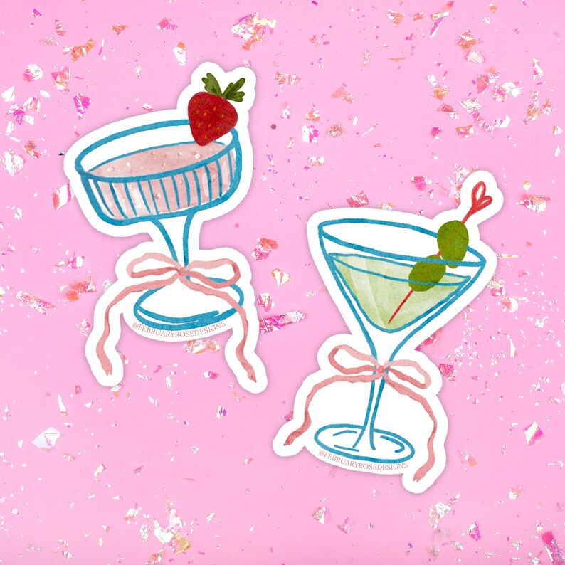 Martini With Bow Waterproof Vinyl Sticker, Girly Beverage Art - Etsy