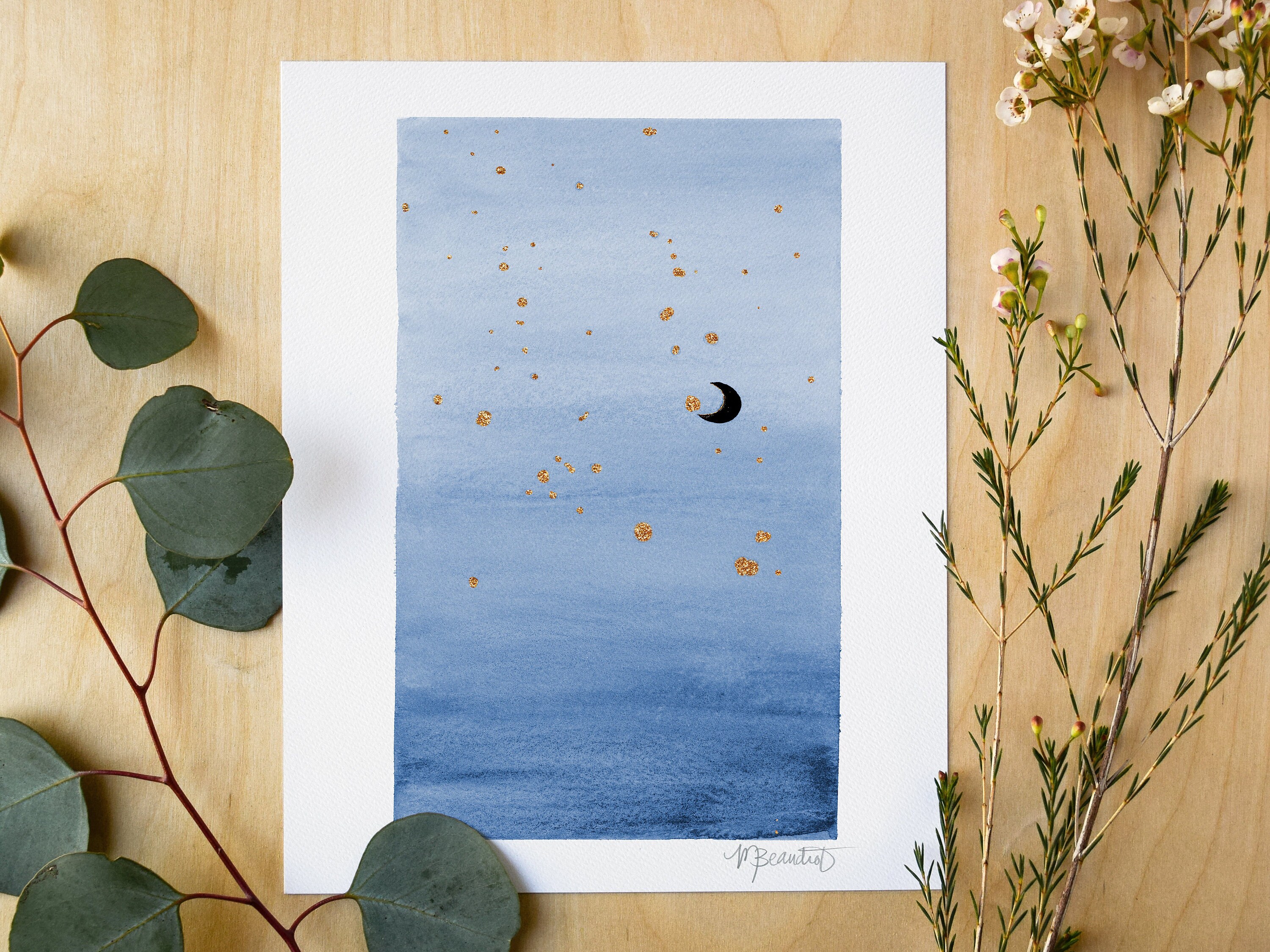 Navy Moon Watercolor Art Print - Etsy