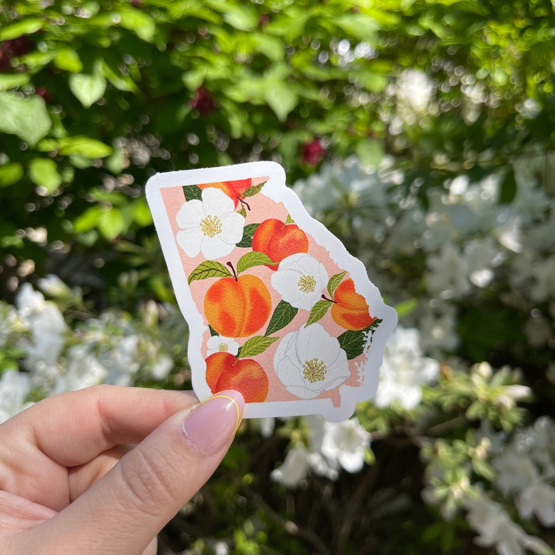 Georgia Peach Sticker: Waterproof Vinyl GA Art With Cherokee Rose - Etsy