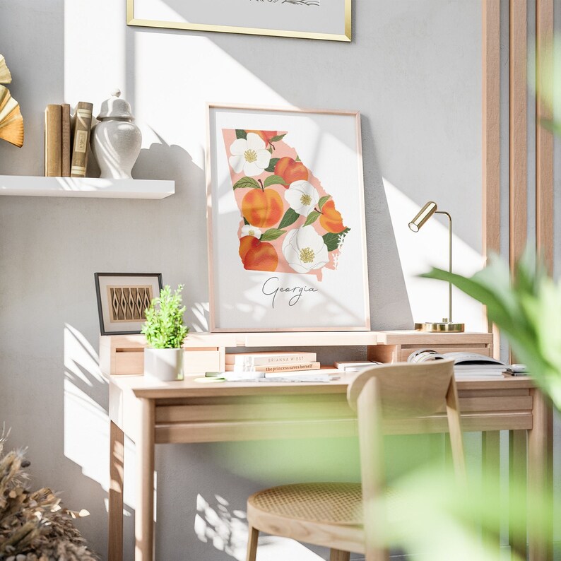 Georgia State Art Print, State Flower Print, Cherokee Rose Flower ...