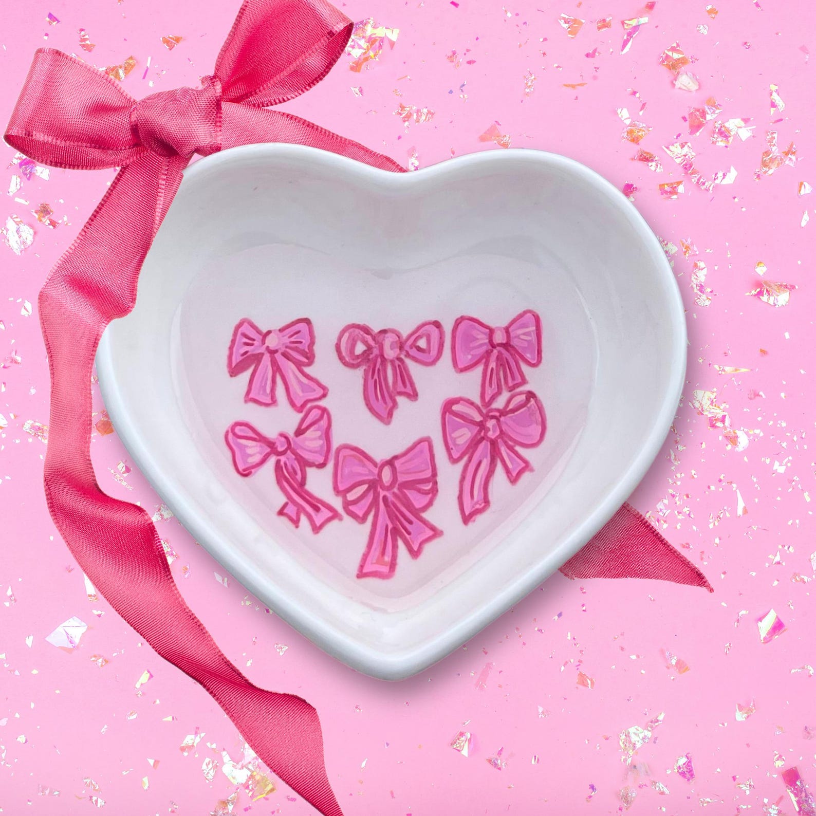 Hand Painted Pink Bows Ceramic Ring Dish: Heart Shaped Trinket Tray - Etsy