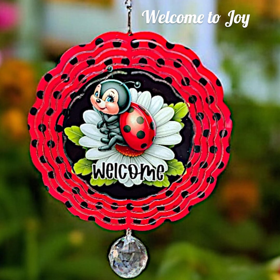 LADY BUG Welcome Wind Spinner With Glass Suncatcher - Etsy