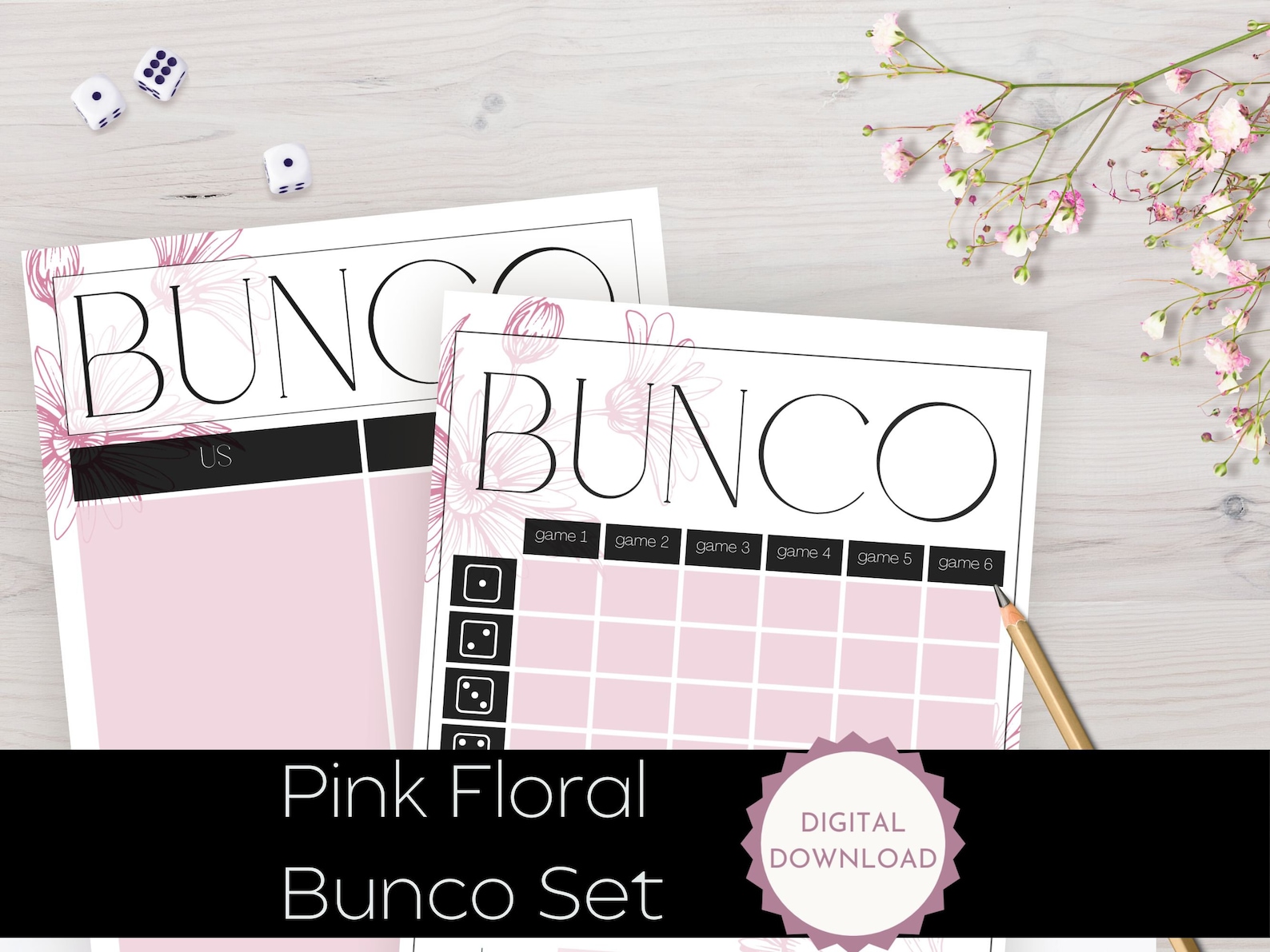 Pink Floral Bunco Scoresheet Set - Etsy