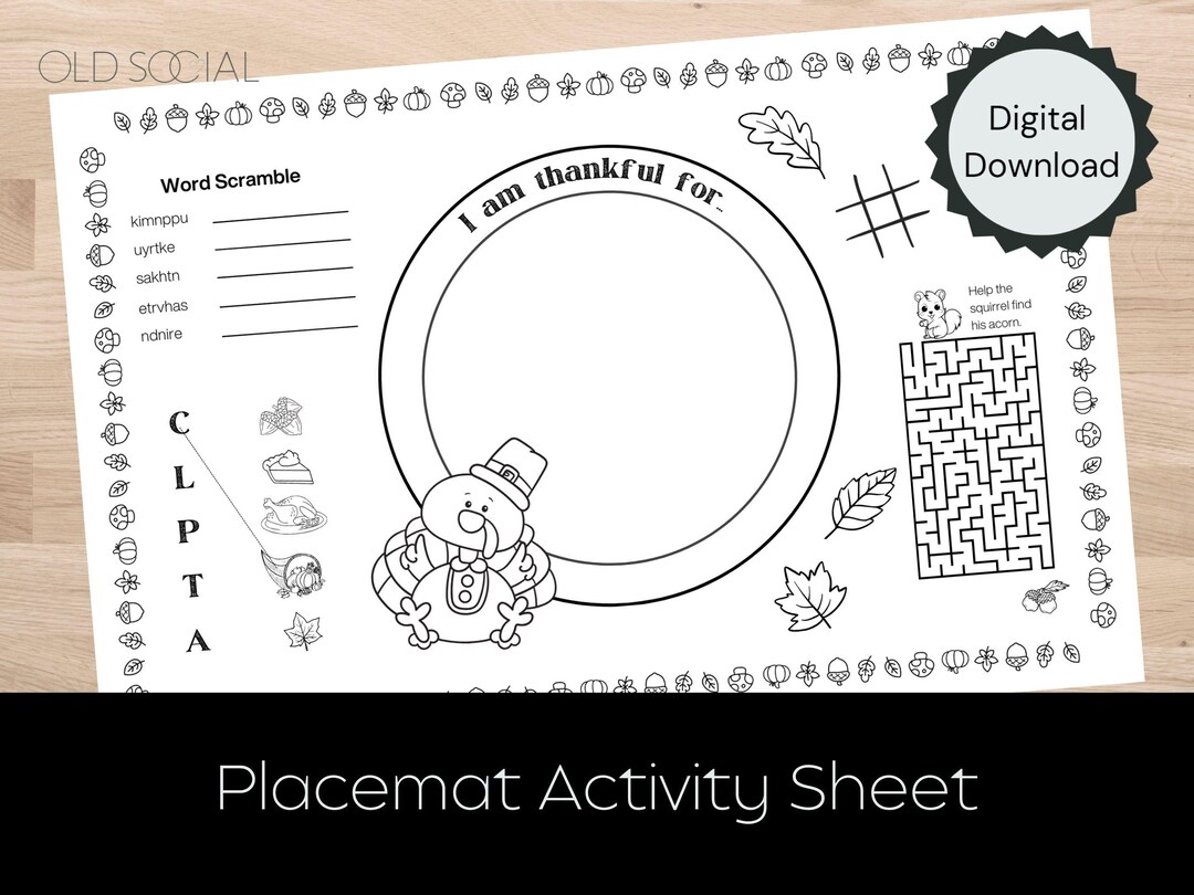 Printable Kids Thanksgiving Placemat – Fun, Interactive Design – Two ...