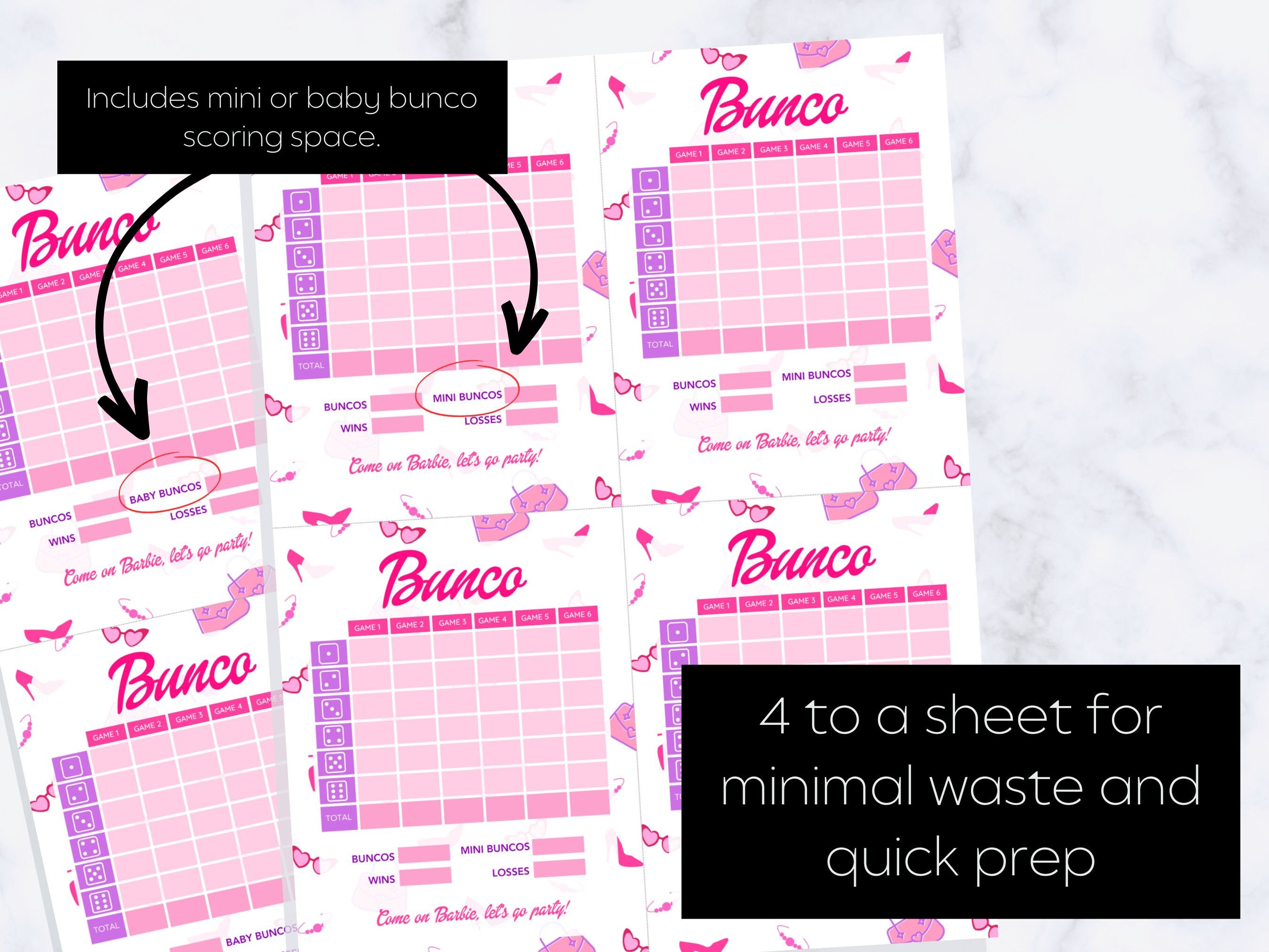 Girly Bunco Scoresheet Set - Etsy