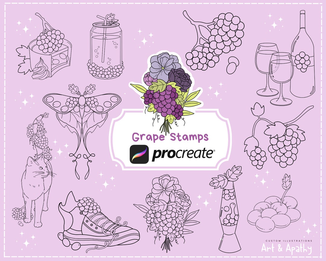22 Grape Procreate Stamps | Cute Kawaii Fruit Brushes | Berry Aesthetic ...