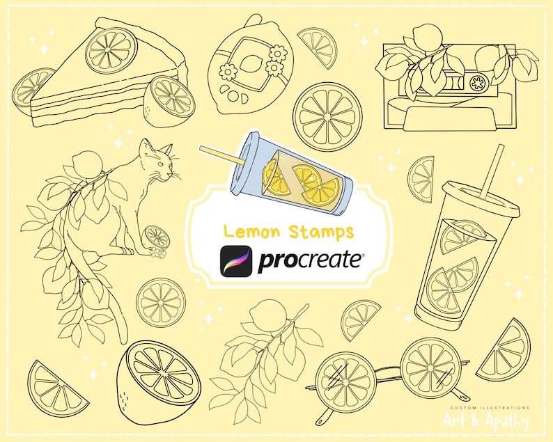 22 Lemon Procreate Stamps | Cute Kawaii Fruit Brushes | Citrus ...