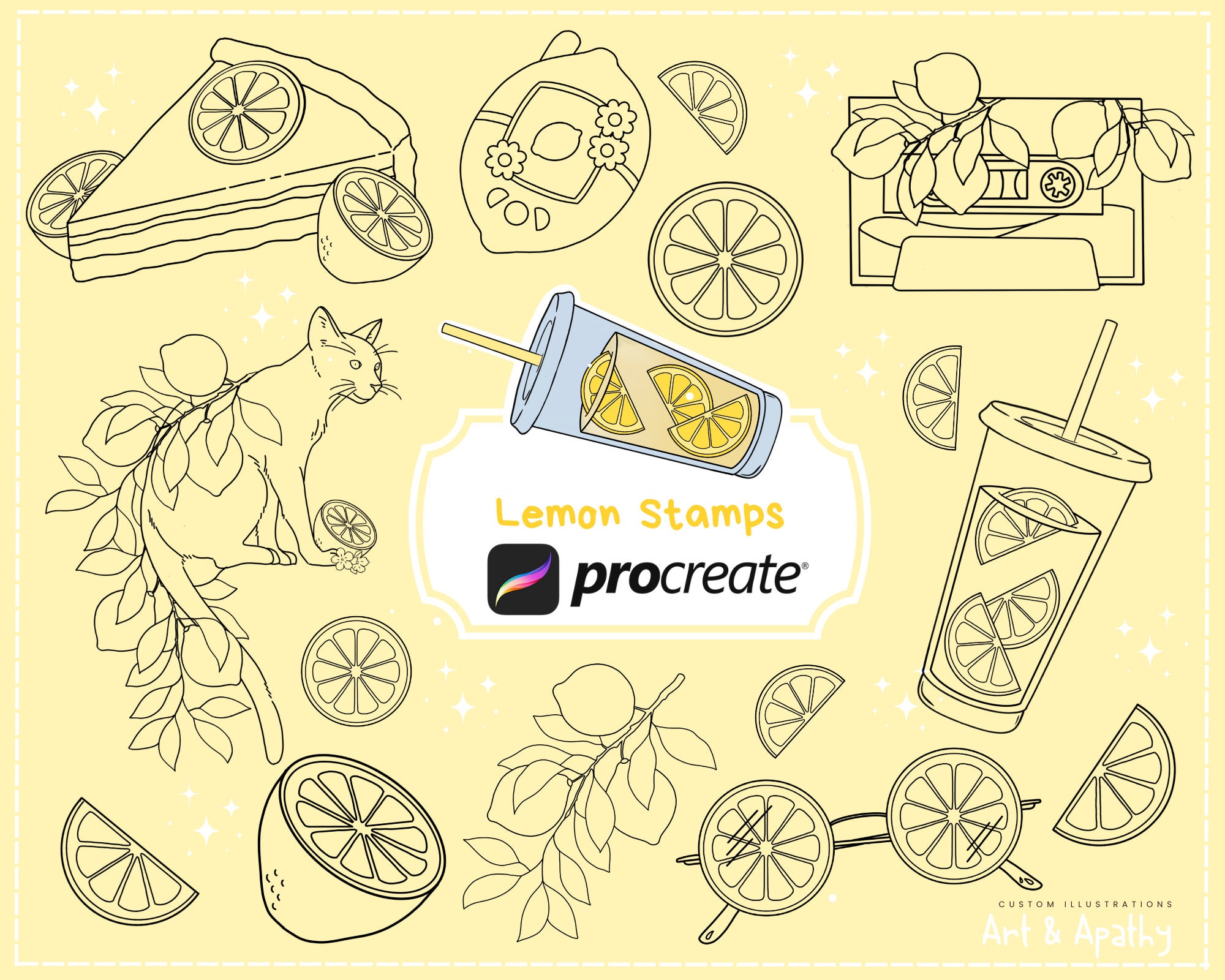 22 Lemon Procreate Stamps Cute Kawaii Fruit Brushes Citrus Aesthetic ...