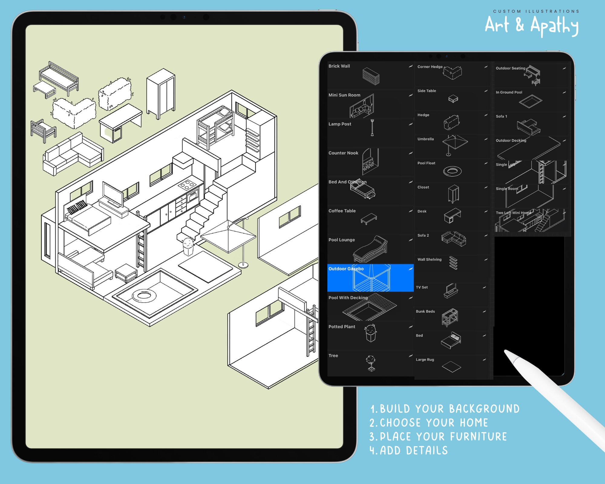Isometric Tiny House Procreate Stamps | DIY Home-building Brushes for ...
