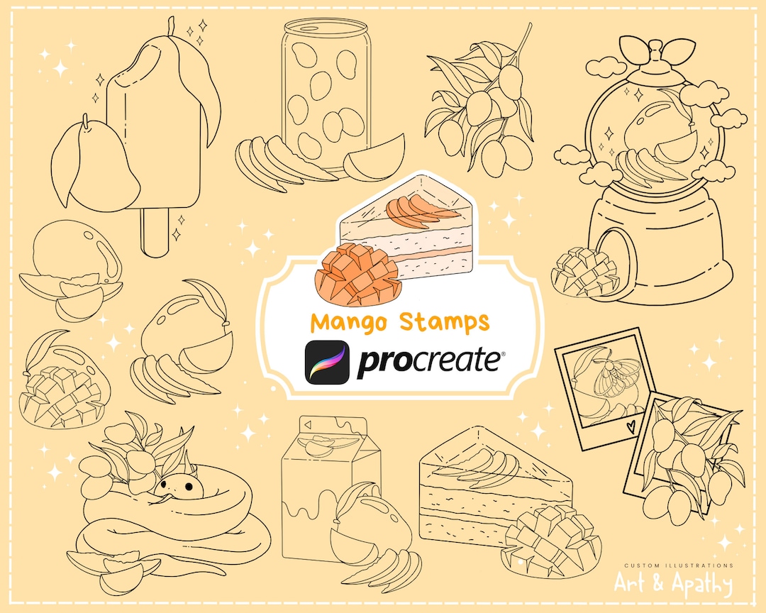 22 Mango Procreate Stamps Cute Kawaii Fruit Brushes - Etsy