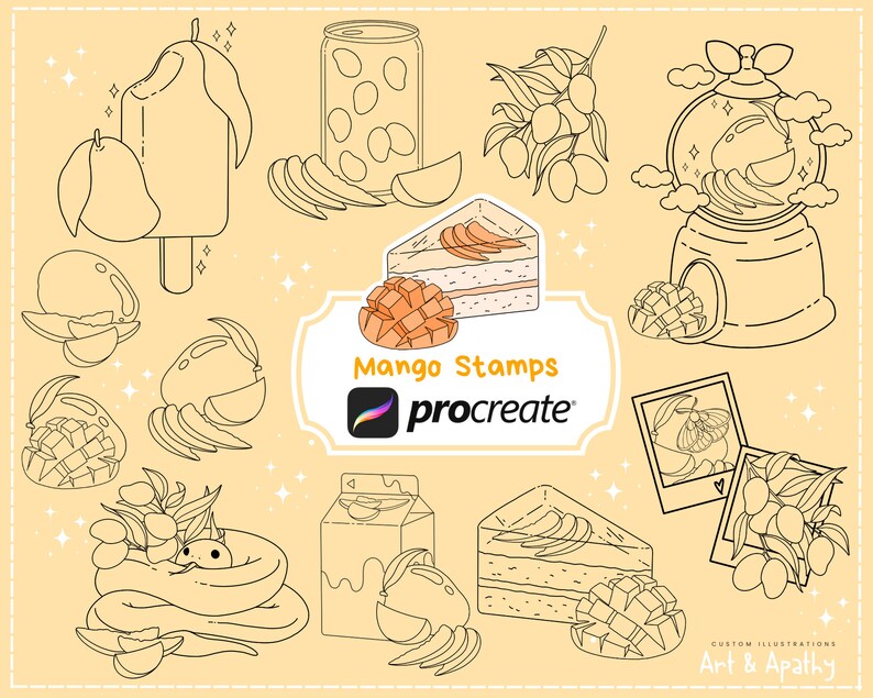 22 Mango Procreate Stamps Cute Kawaii Fruit Brushes - Etsy