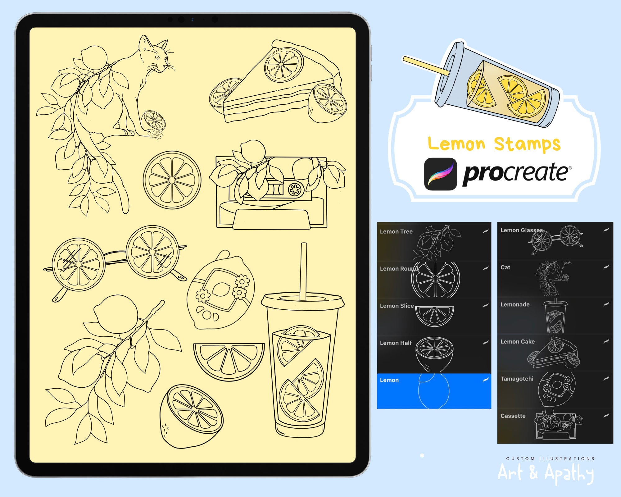 22 Lemon Procreate Stamps Cute Kawaii Fruit Brushes Citrus Aesthetic ...