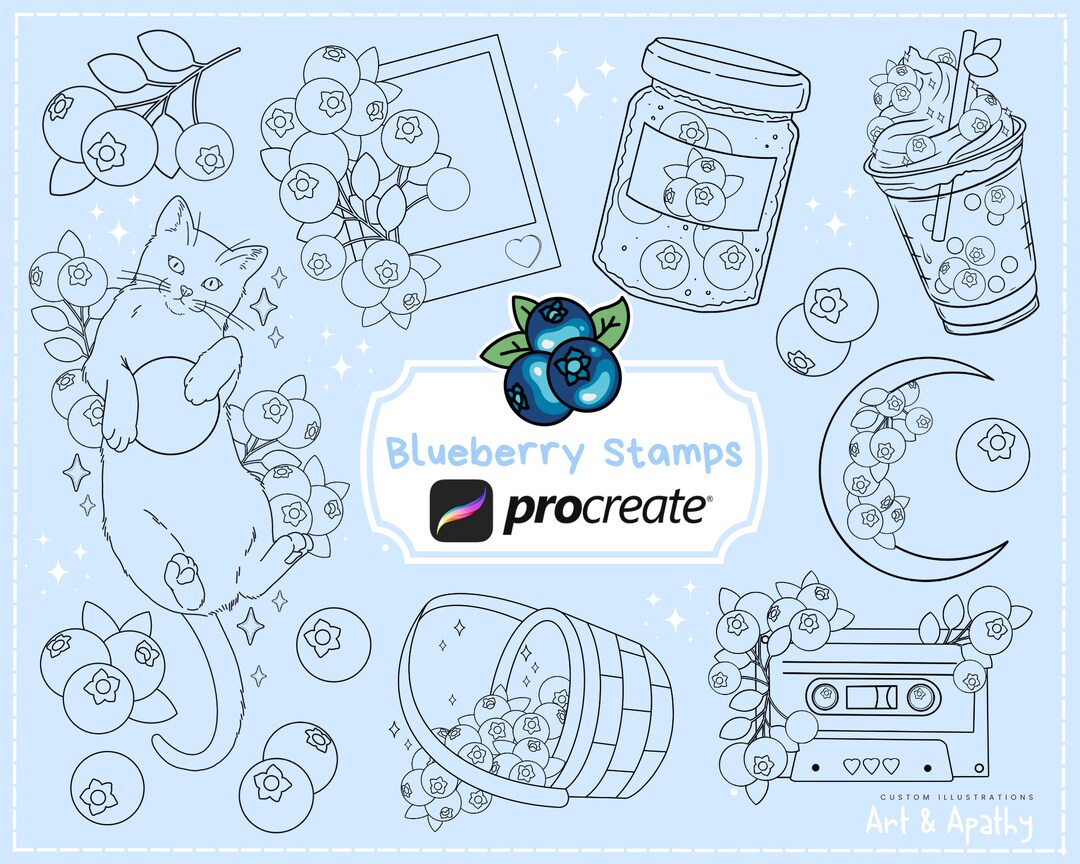 22 Blueberry Procreate Stamps | Cute Kawaii Fruit Brushes | Berry ...