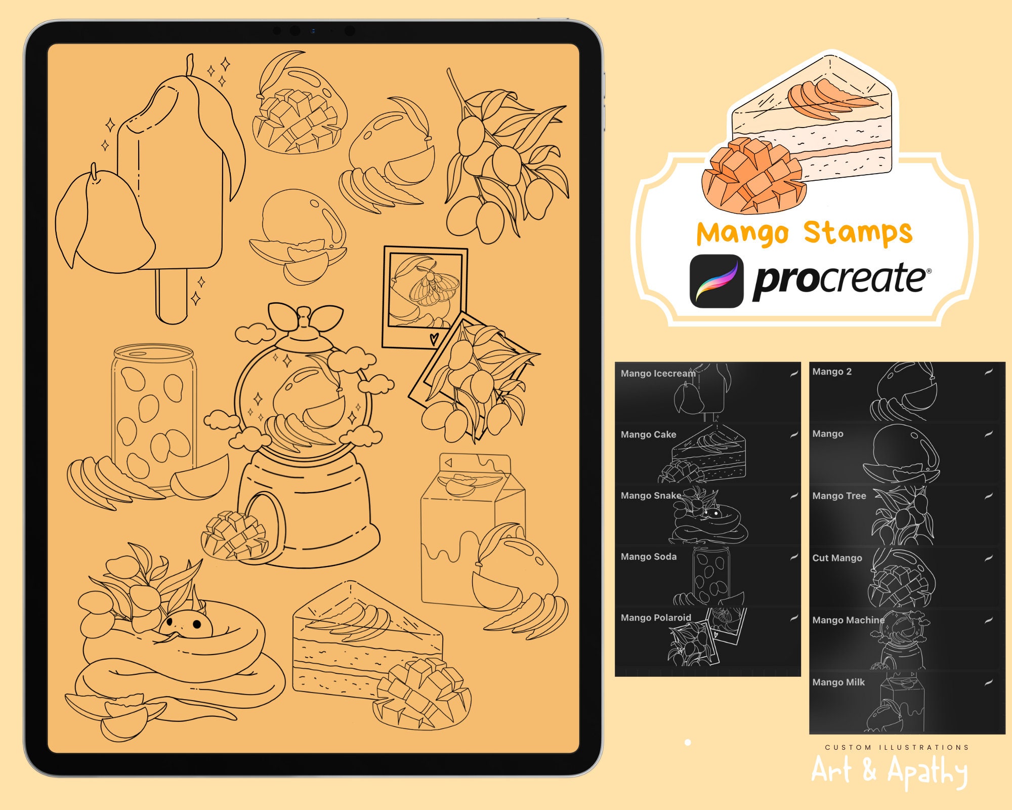 22 Mango Procreate Stamps Cute Kawaii Fruit Brushes - Etsy