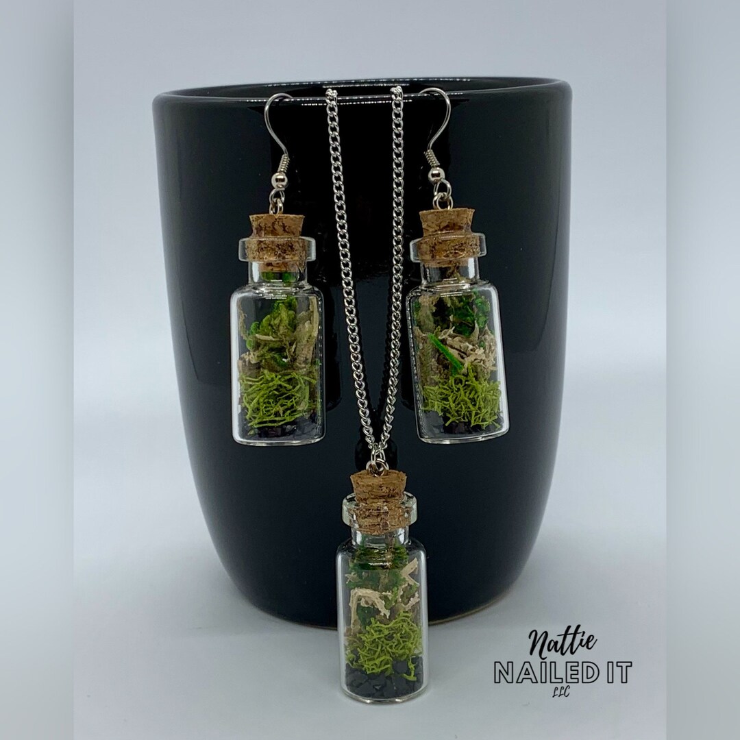 Tiny Terrarium Jewelry Set, Mini Terrarium Necklace Set, Terrarium ...