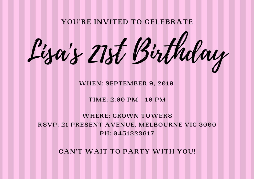 The Pink Lady - Birthday Invitation - Etsy