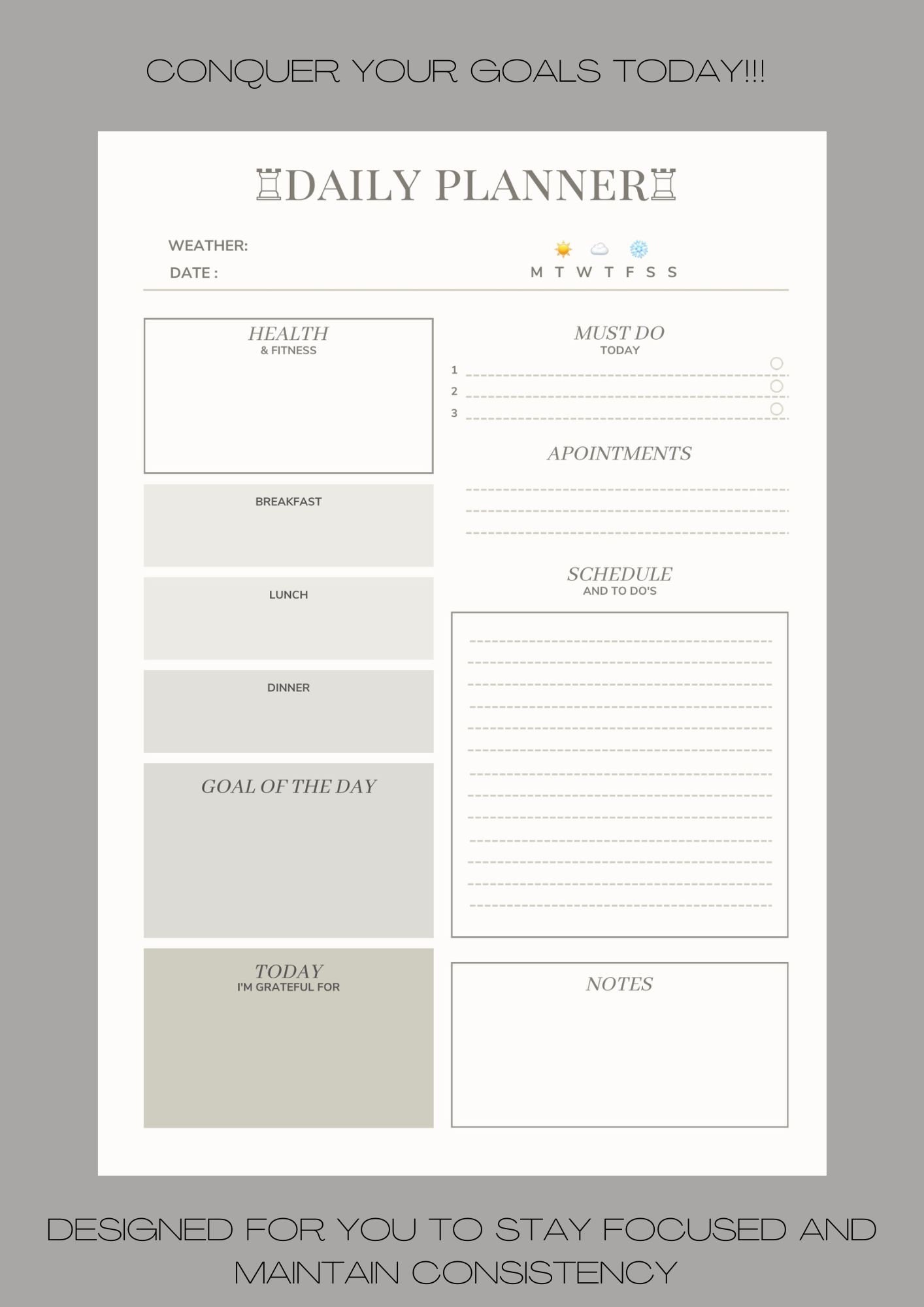 Daily Planner PRINTABLE PDF - Etsy