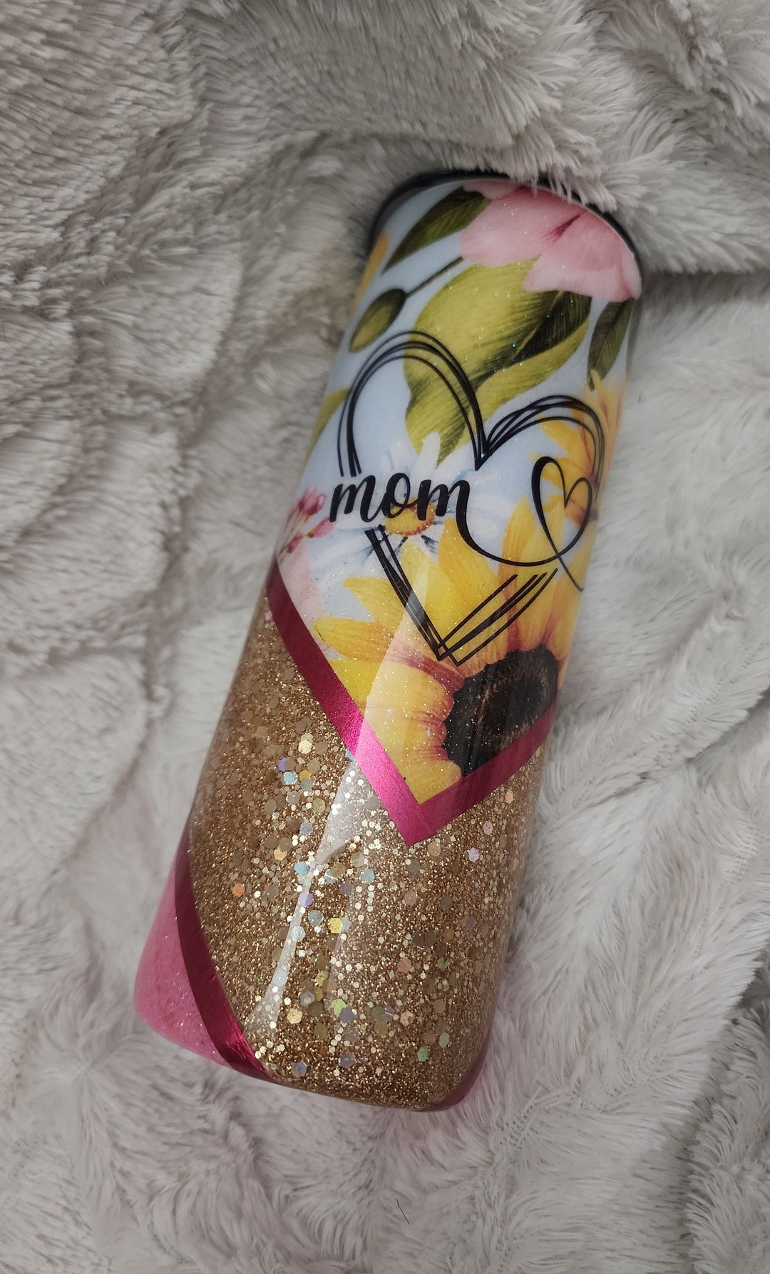 Pink & Gold Glitter Epoxy Tumbler: Stainless Steel Flower Design - Etsy