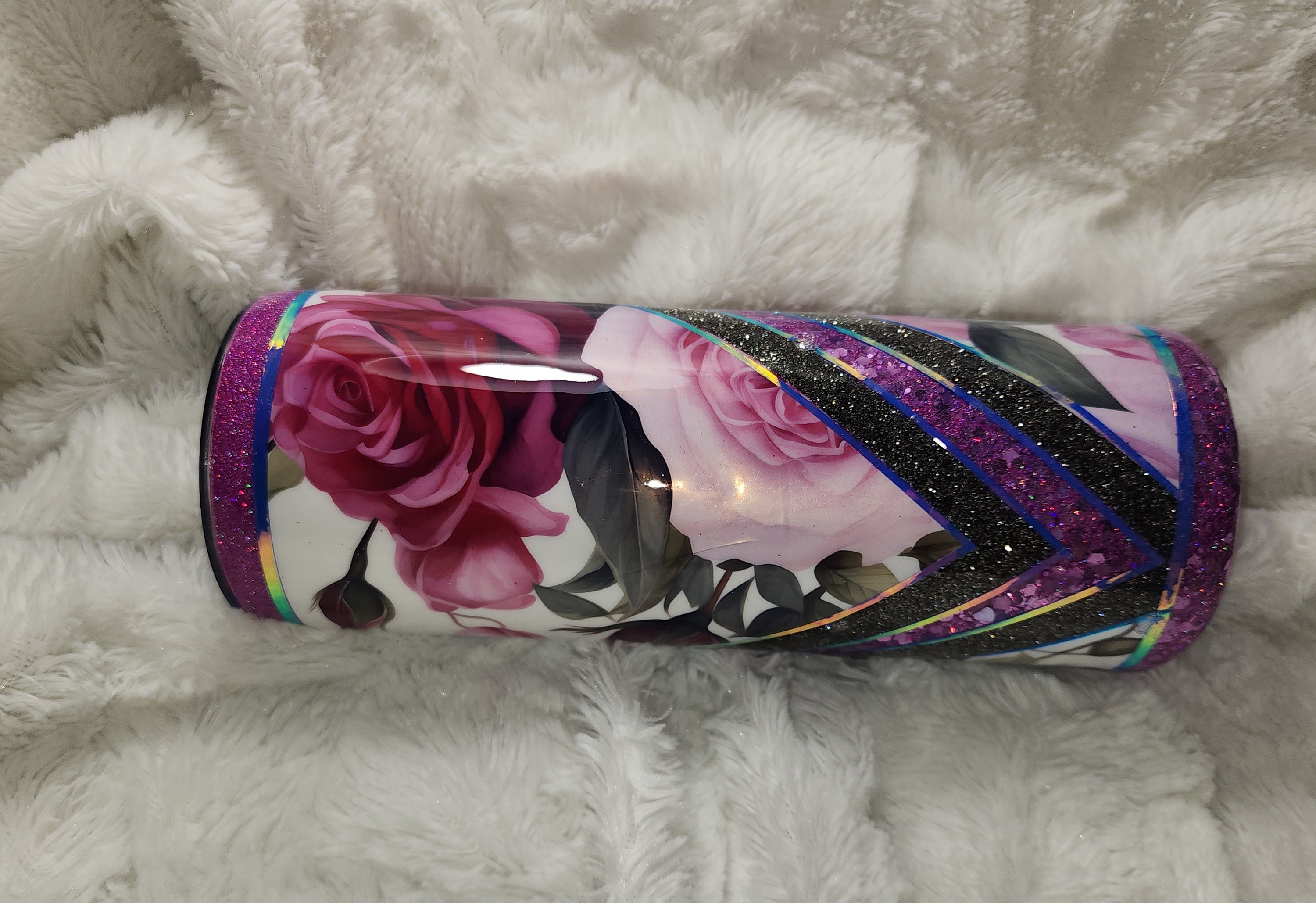 20oz Purple and Pink Glitter Epoxy Tumbler Pink Flower Epoxy Tumbler ...