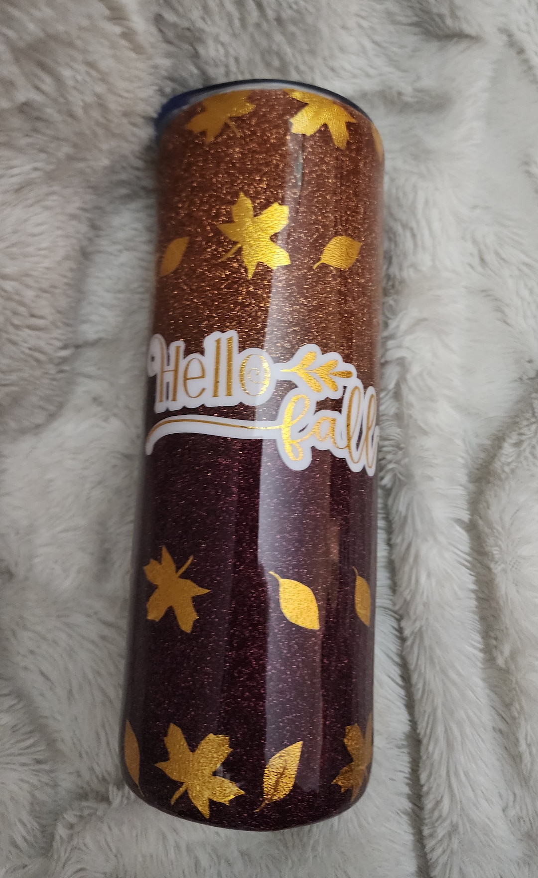 Fall Gold Leaves Epoxy Glitter Tumbler; Hello Fall Tumbler. Fall Lover ...