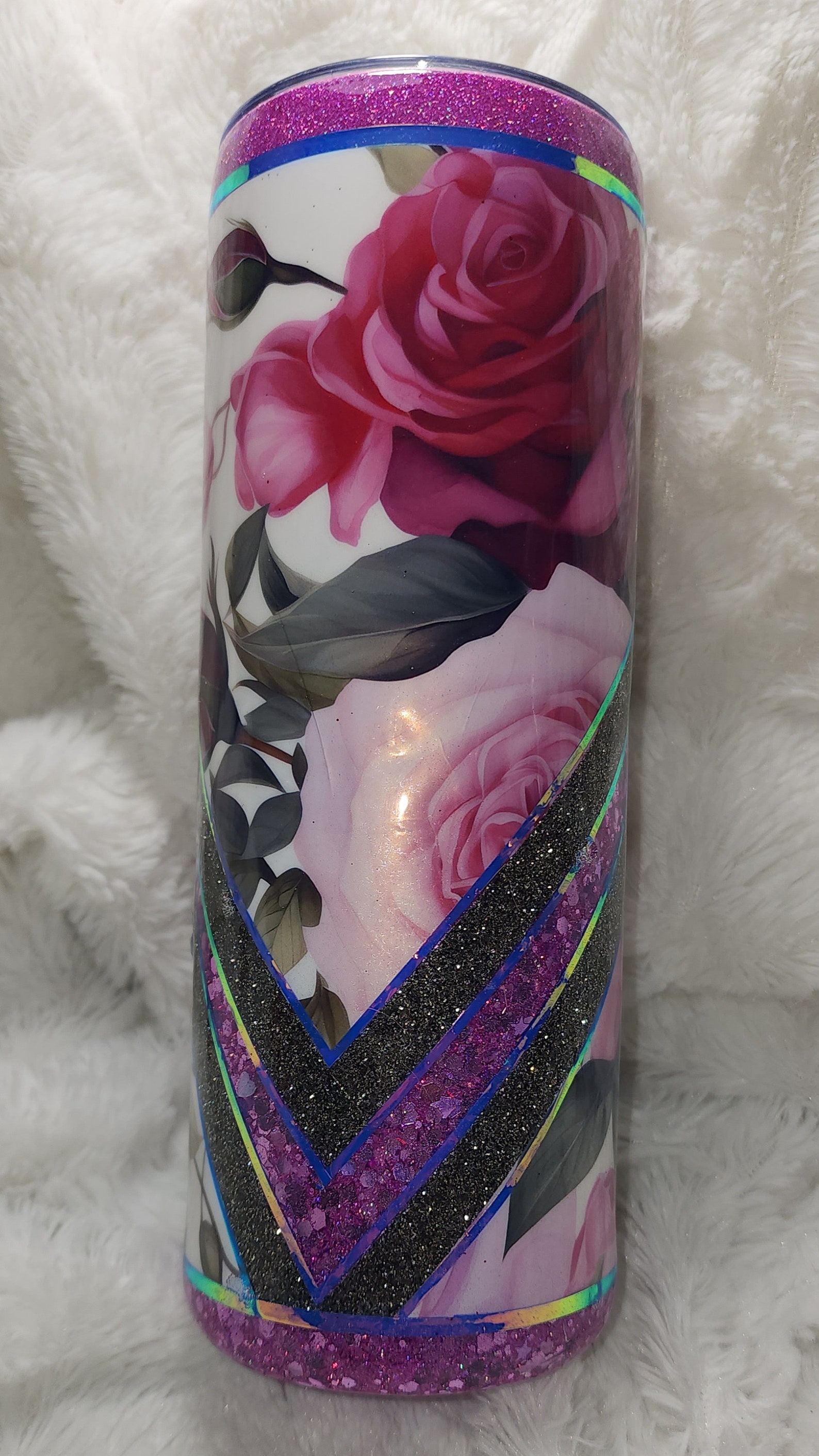20oz Purple and Pink Glitter Epoxy Tumbler Pink Flower Epoxy Tumbler ...