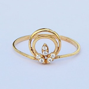 18k Gold Double Circle Diamond Dove Ring, Unique Handmade Gold Ring ...