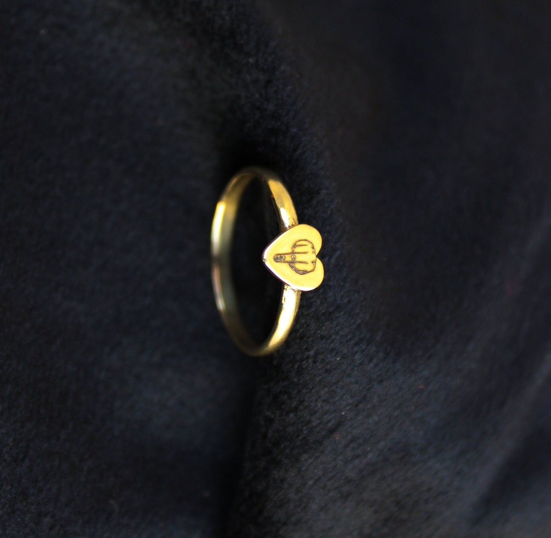 Mini Heart Middle Finger Ring, Gold Finger Ring, Heart Shaped Signet ...