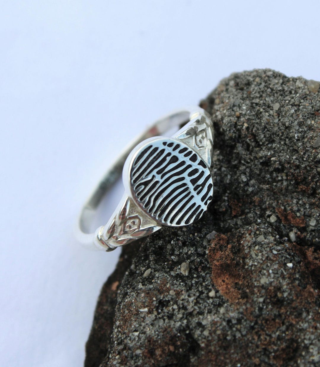 Floral Fingerprint Ring, Actual Fingerprint Signet Ring, Custom ...