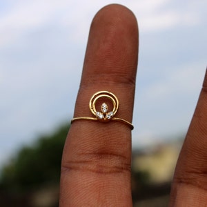 18k Gold Double Circle Diamond Dove Ring, Unique Handmade Gold Ring ...