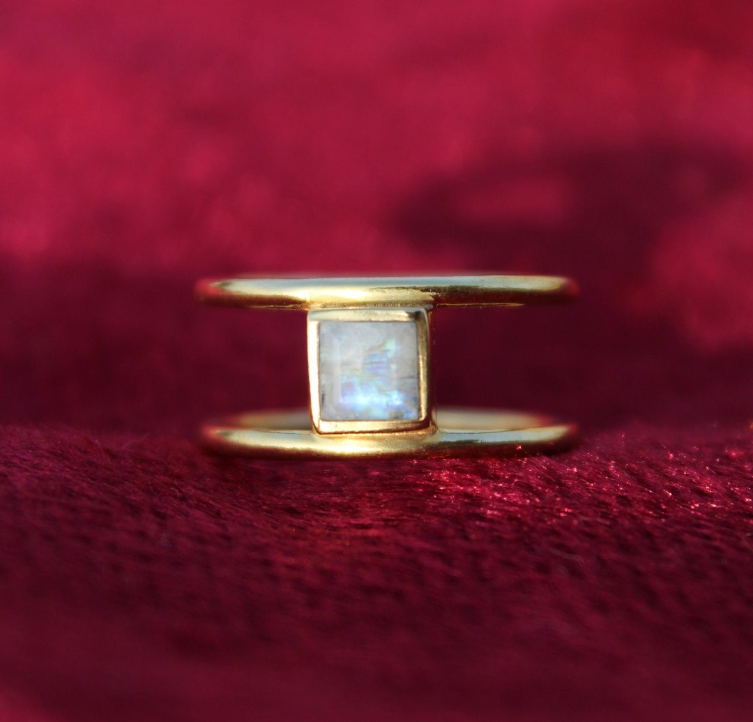 Moonstone Double Band Gold Ring, Anniversary Gift Jewelry, Graduation ...