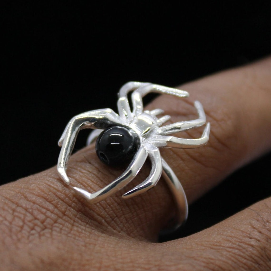 Gothic Spider Ring: Black Onyx, Silver Punk Jewelry - Etsy