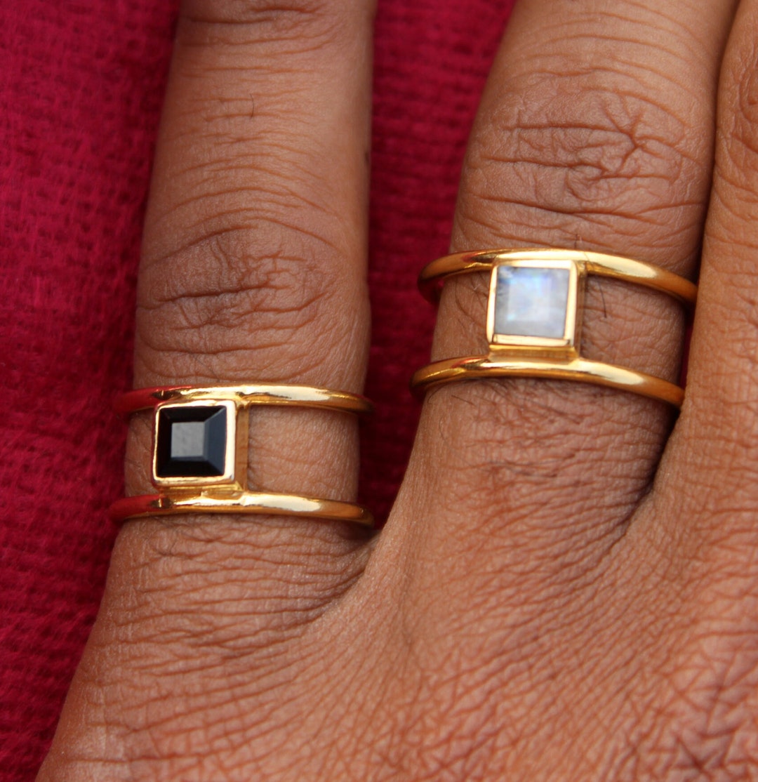 Double Band Square Gemstone Loving Couple Promise Ring, Forever ...