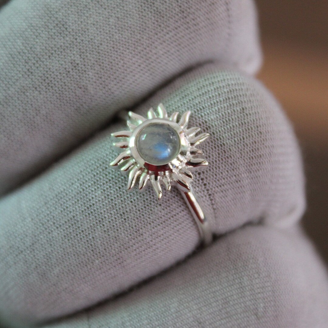 Celestial Sun Ring - Dainty Sun Ring - Stacking Ring - Moonstone Ring - Rising Sun Ring ...