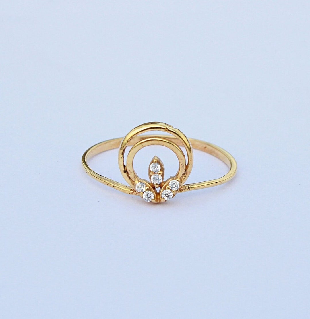 18k Gold Double Circle Diamond Dove Ring, Unique Handmade Gold Ring ...