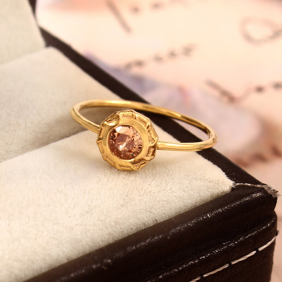 Sweet 16 Gold Round Citrine Anniversary Ring for Women Dainty ...