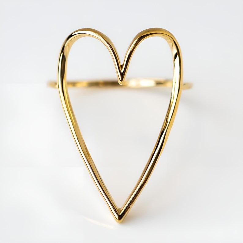 Gold Heart Ring, Big Gold Heart Ring, Pointer Finger Ring, Big Hollow ...