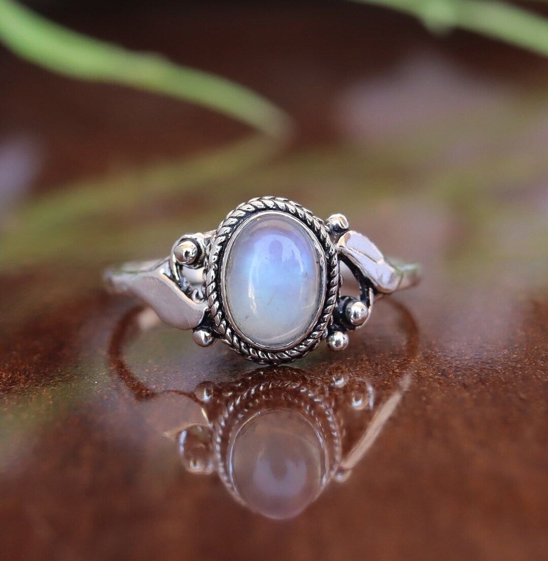 Handmade Oval Moonstone Ring: Dainty Stacking Ring - Etsy