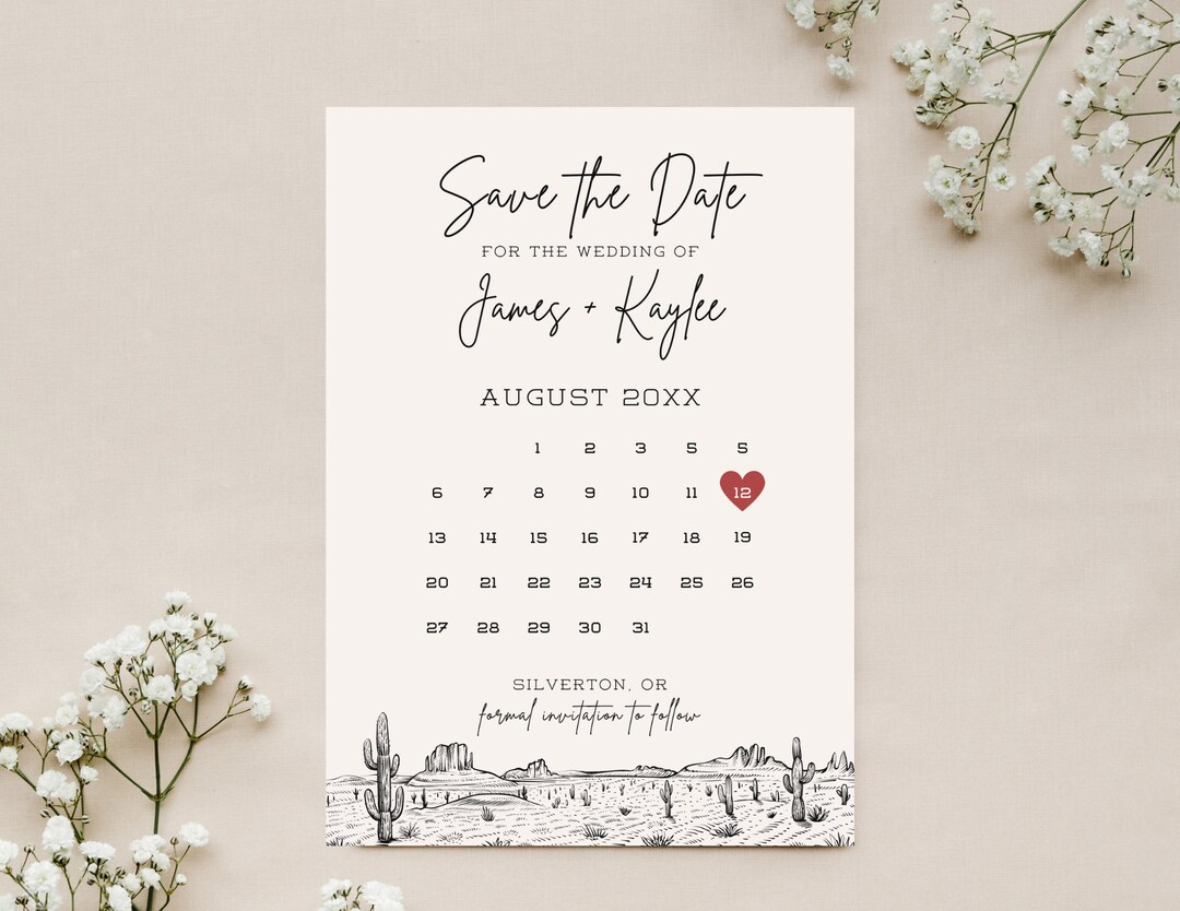 WESTERN Save the Date Calendar Template Canva Digital Template Editable ...
