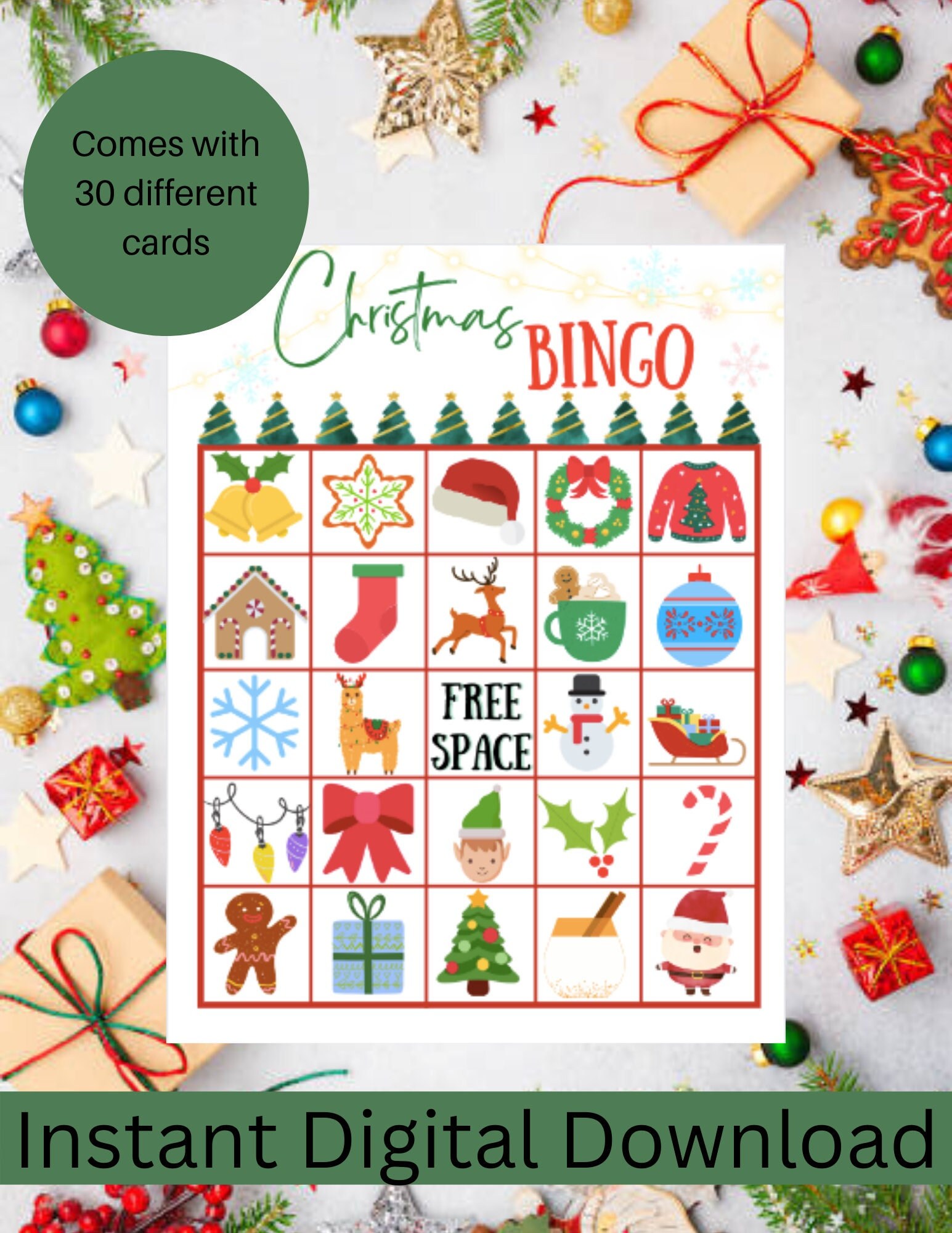 30 Christmas Bingo Cards Digital Download, Instant Download, Printable ...