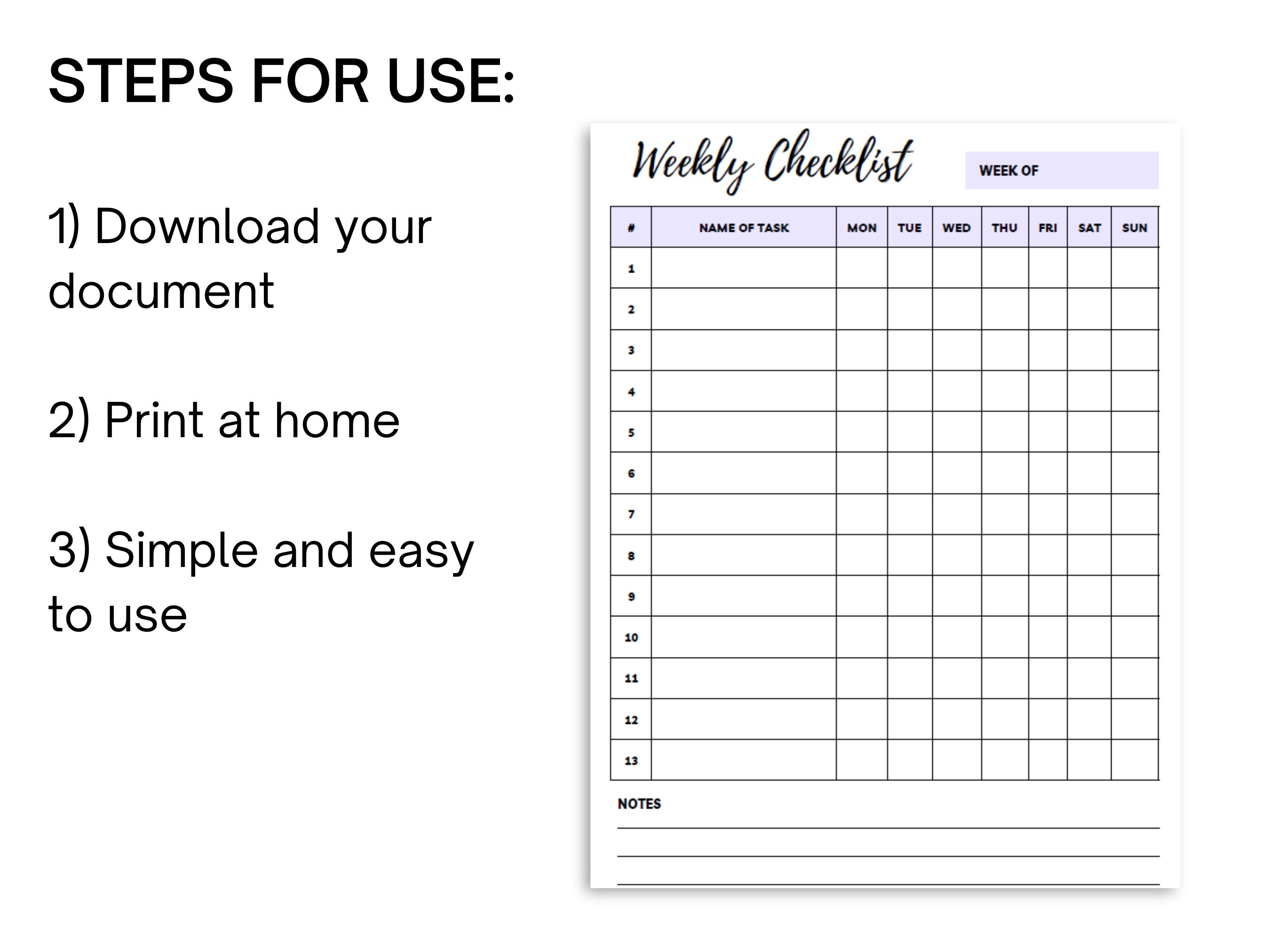 Weekly Checklist, Printable Checklist, Weekly Tasks, To-do List, Goal ...