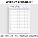 Weekly Checklist, Printable Checklist, Weekly Tasks, To-do List, Goal ...