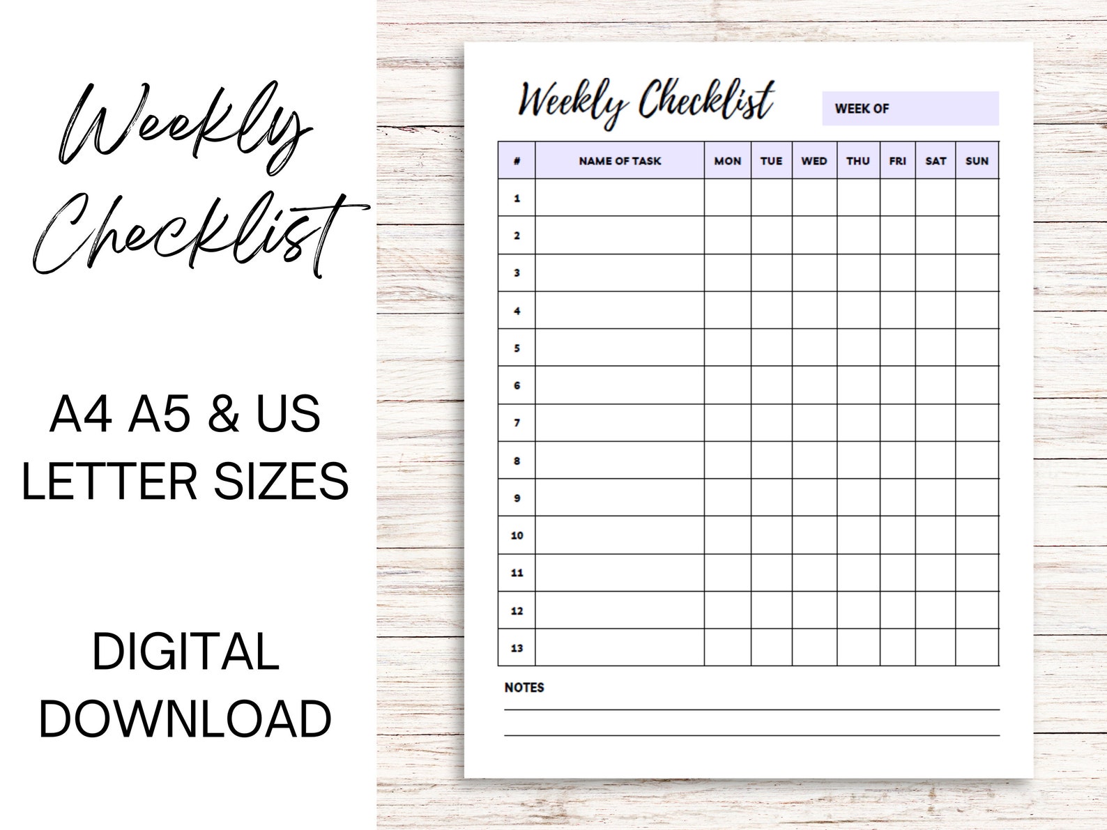 Weekly Checklist Printable Checklist Weekly Tasks To-do - Etsy