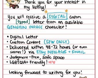 Custom DIGITAL HANDWRITTEN Letter From a Genshin Impact Character - Etsy