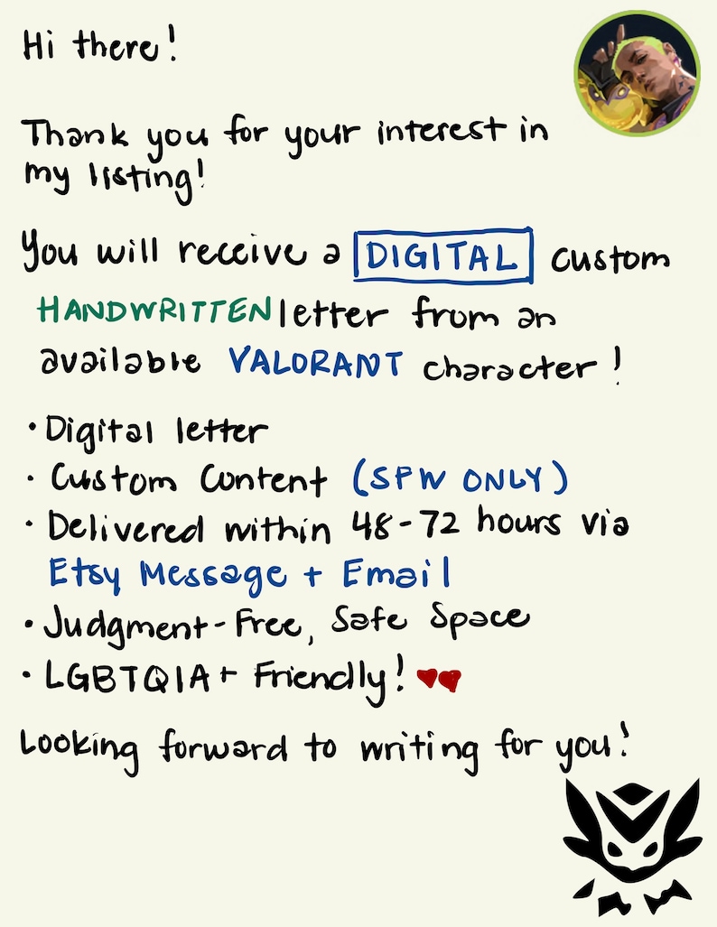Custom DIGITAL HANDWRITTEN Letter From a Valorant Character - Etsy