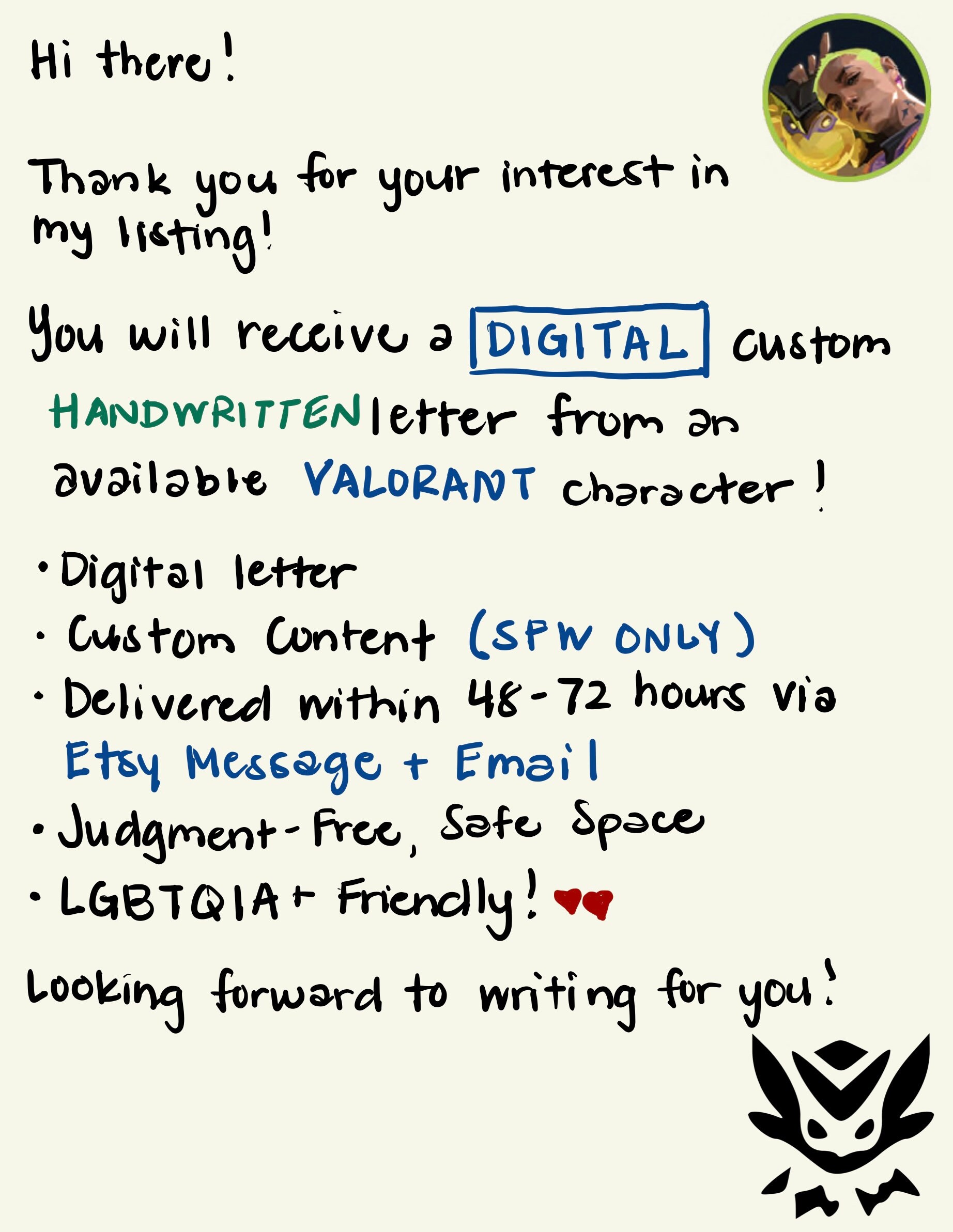 Custom DIGITAL HANDWRITTEN Letter From a Valorant Character - Etsy