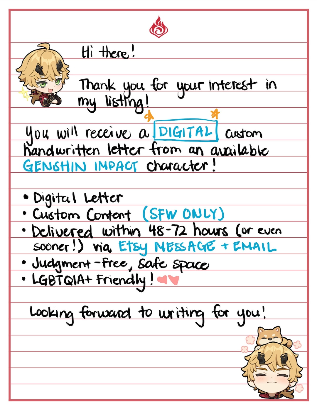 Custom DIGITAL HANDWRITTEN Letter From a Genshin Impact Character - Etsy