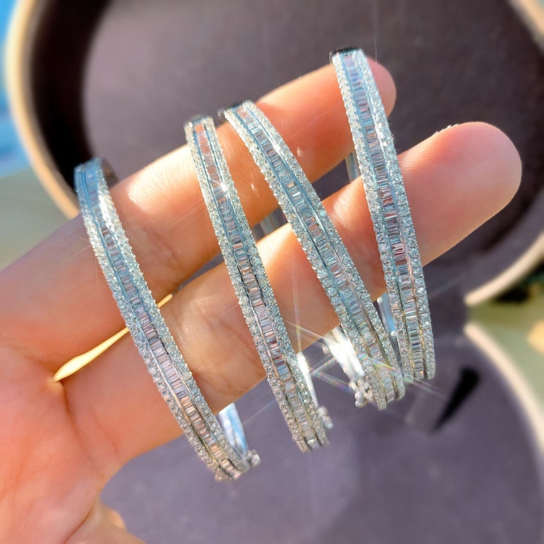 Diamond Pave Rectangular Emerald Shape Diamond Bangle Bracelet - Etsy