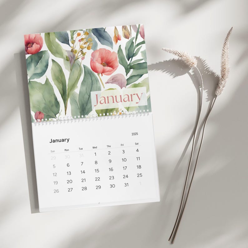 2025 Wall Calendar - Botanical Watercolour Floral, Floral Wall Calendar ...