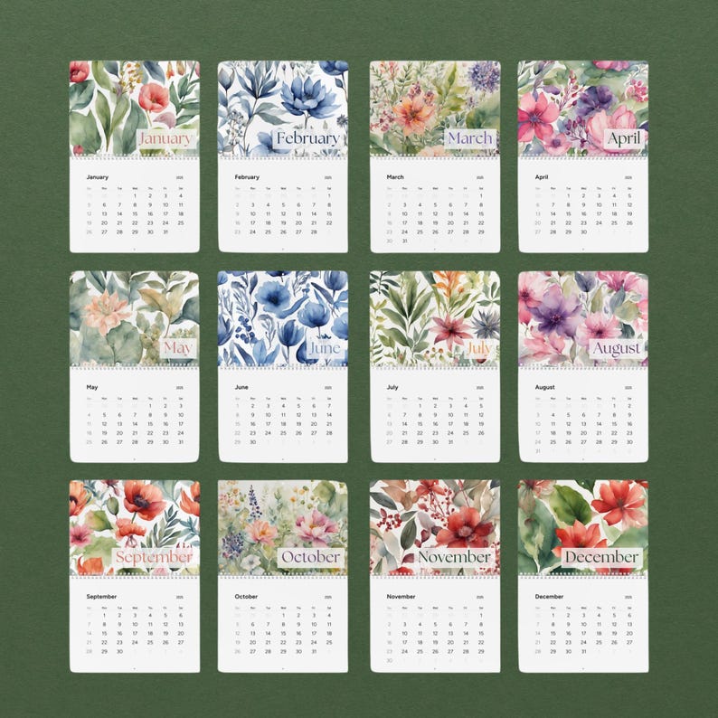 2025 Wall Calendar - Botanical Watercolour Floral, Floral Wall Calendar ...