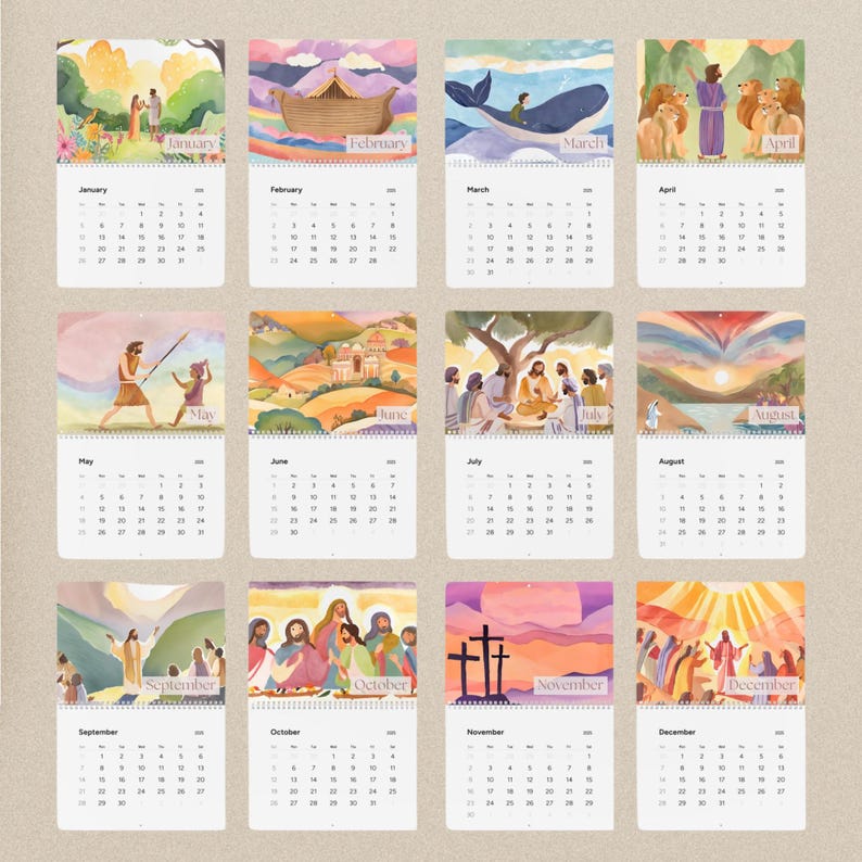 Christian 2025 Wall Calendar, Watercolour Christian Art - Wall Calendar ...